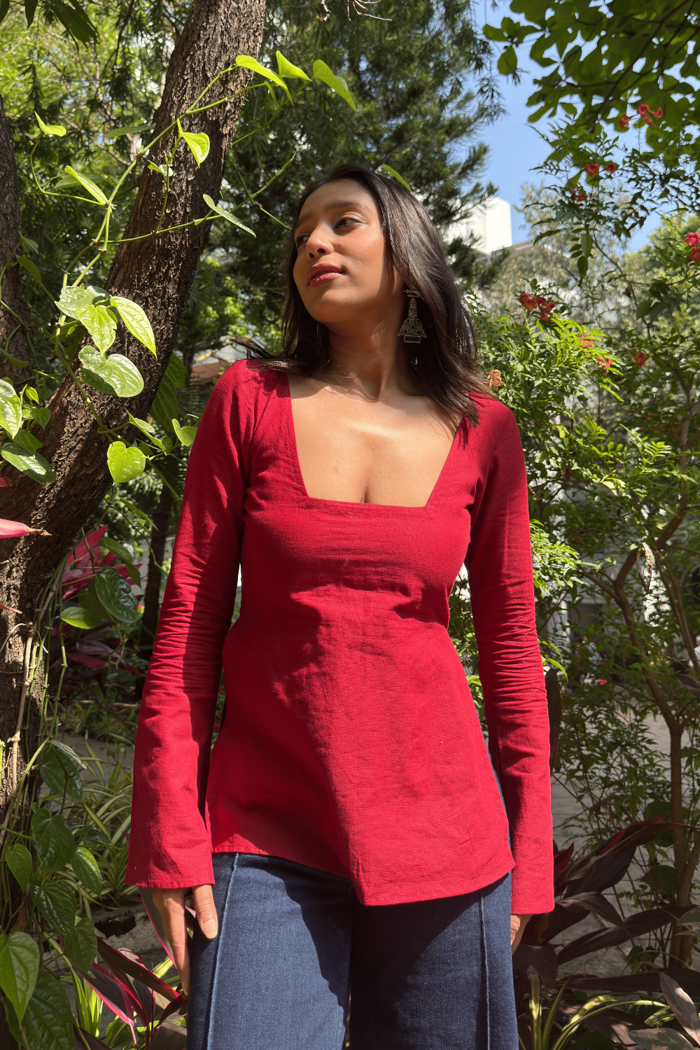 Red Geet Short Kurti Top – Indo-Western Style – Organique